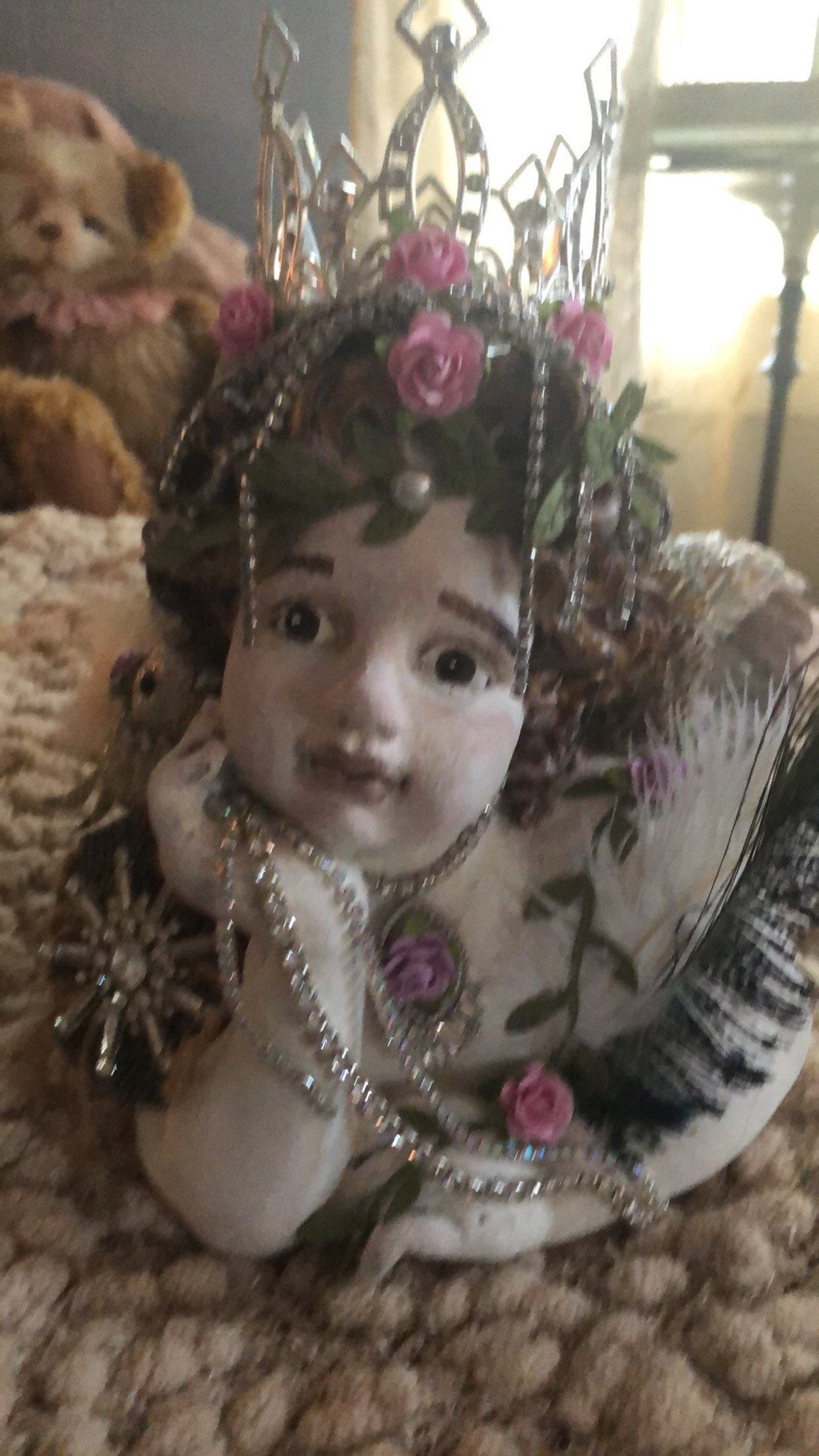 Large Winged Crowned Cherub Laying Cherub Embellished Cherub - Etsy