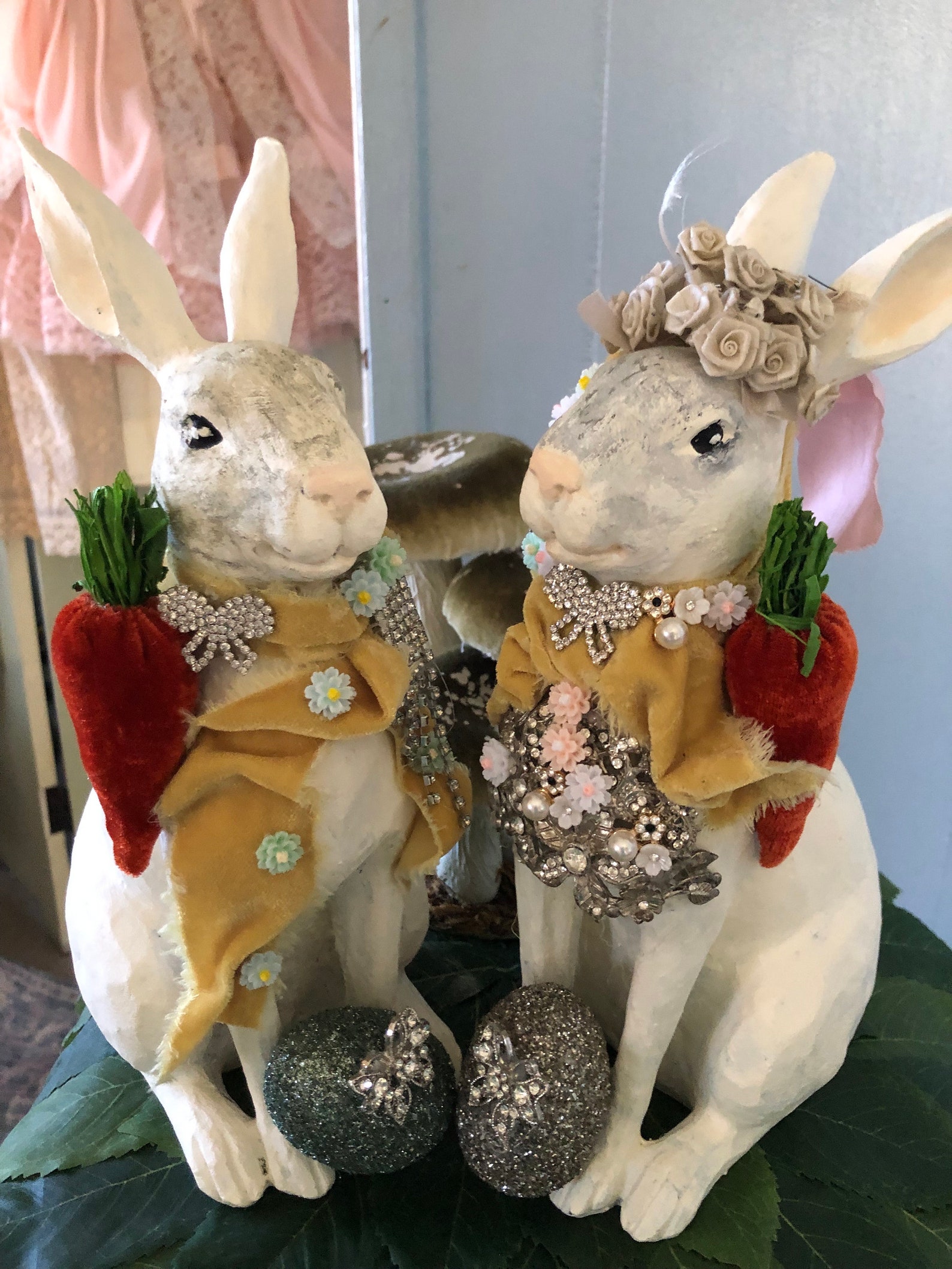 Embellished Bunnies, One of a Kind Bunnies, Set of Rabbits, Mr & Mrs ...