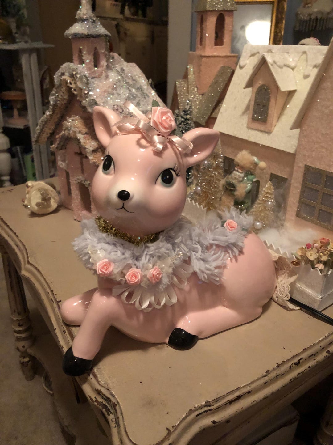 Pink Deer, Laying Deer, Shabby Chic Holiday - Etsy