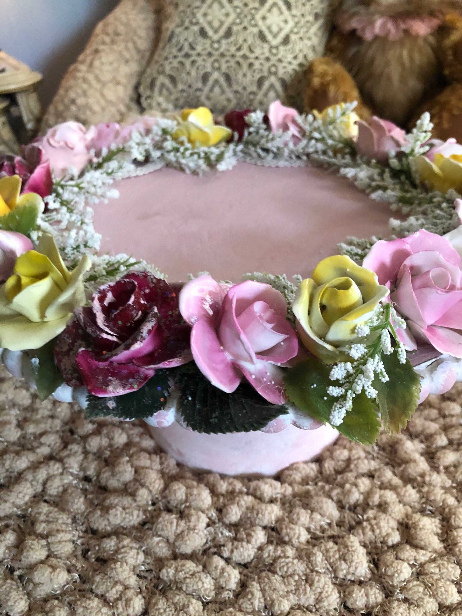 Porcelain Roses and Wood Stand With 3 Glass Risers and Antique German ...