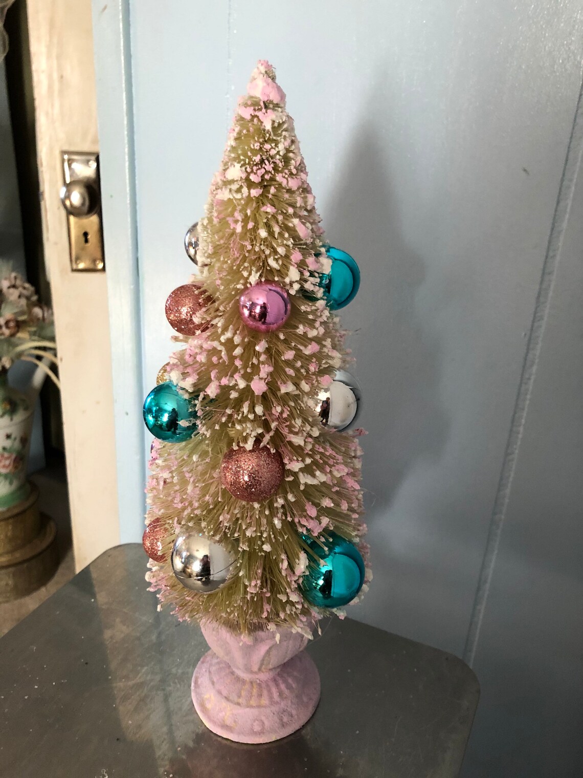 Bottle Brush Tree, Shabby Chic Christmas Tree, Pink Highlights ...