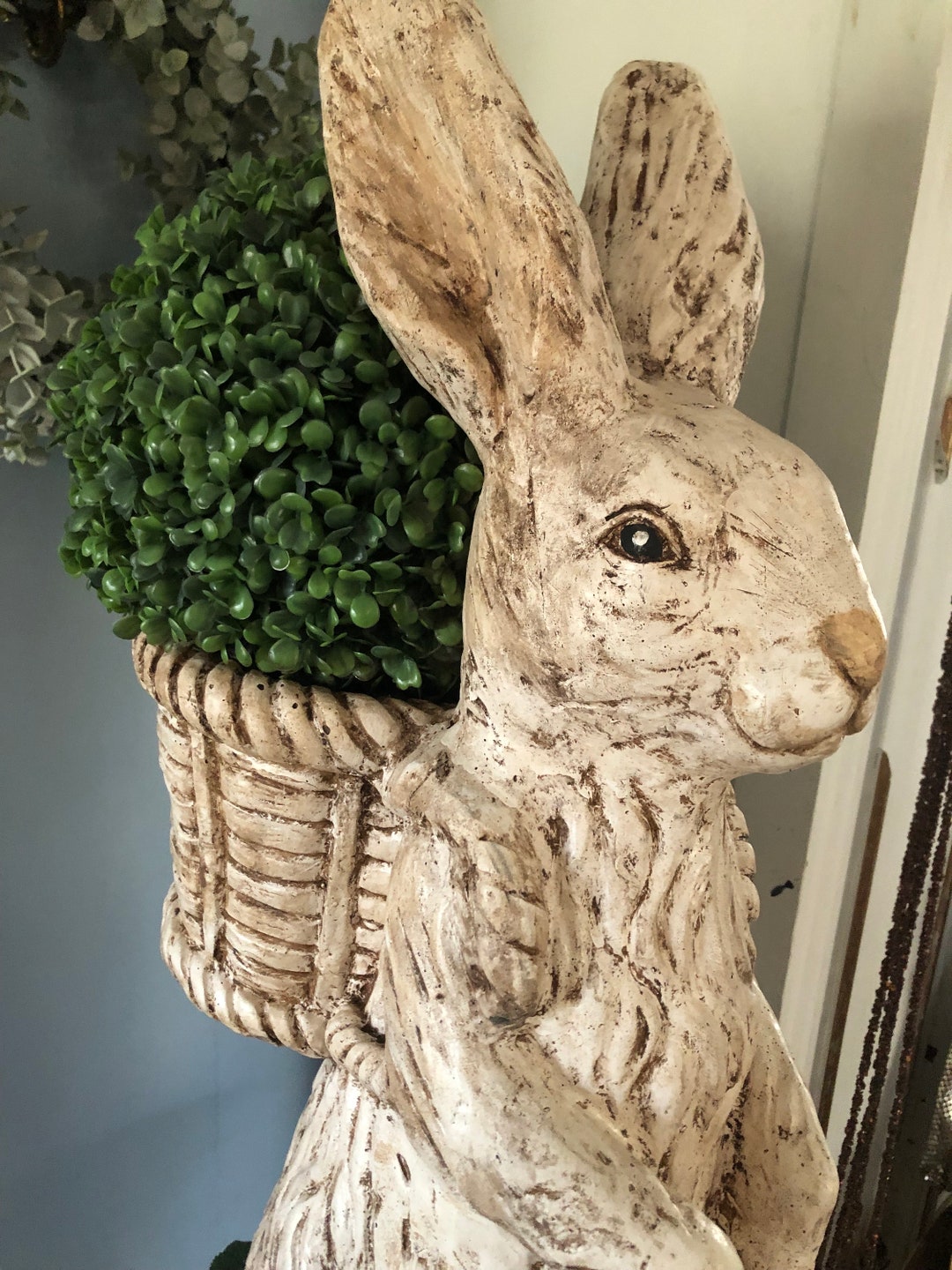 RESERVED for Lana....large Hand Painted Rabbit With Basket and Faux ...