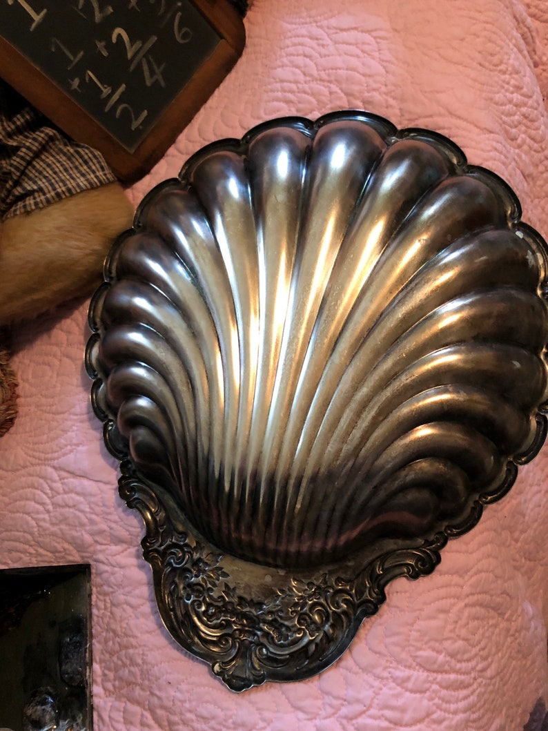 Decoupaged Silver Plate Shell Tray, Pink Roses Decorative Bowl - Etsy