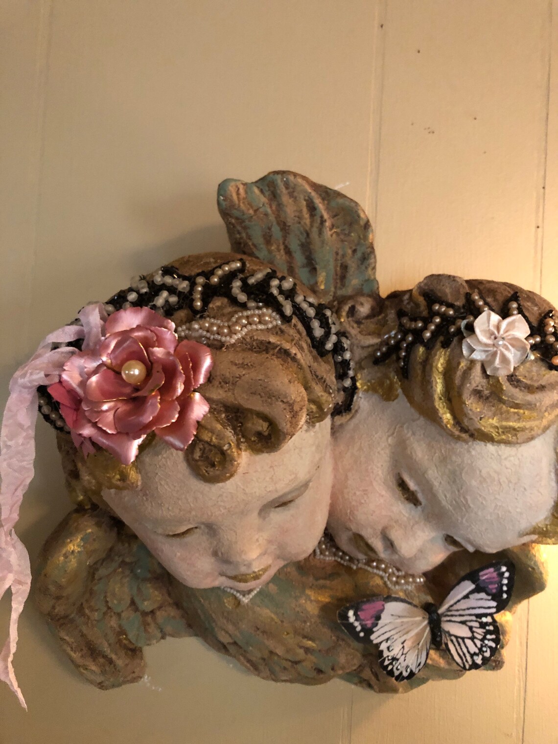 REDUCED Large Vintage Cherub Duo Wall Decor One of a | Etsy