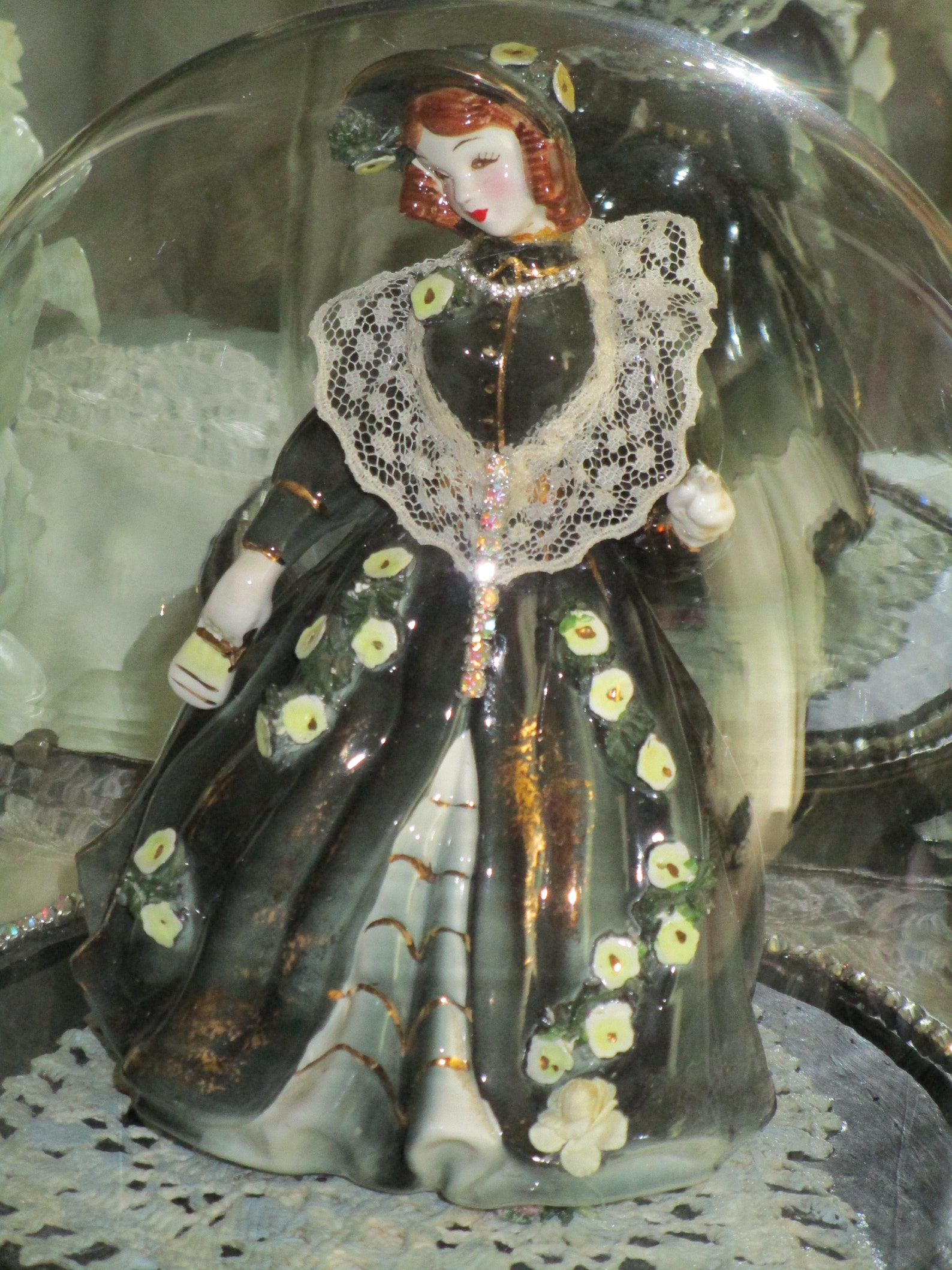 1956 Signed Lefton Figurine With Dome, Lefton Woman Figurine ...