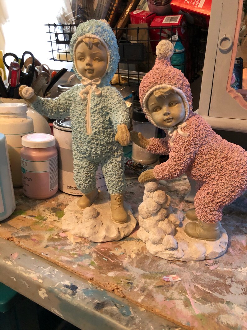 Cute Boy and Girl Large Snow Babies Winter Display Snow - Etsy