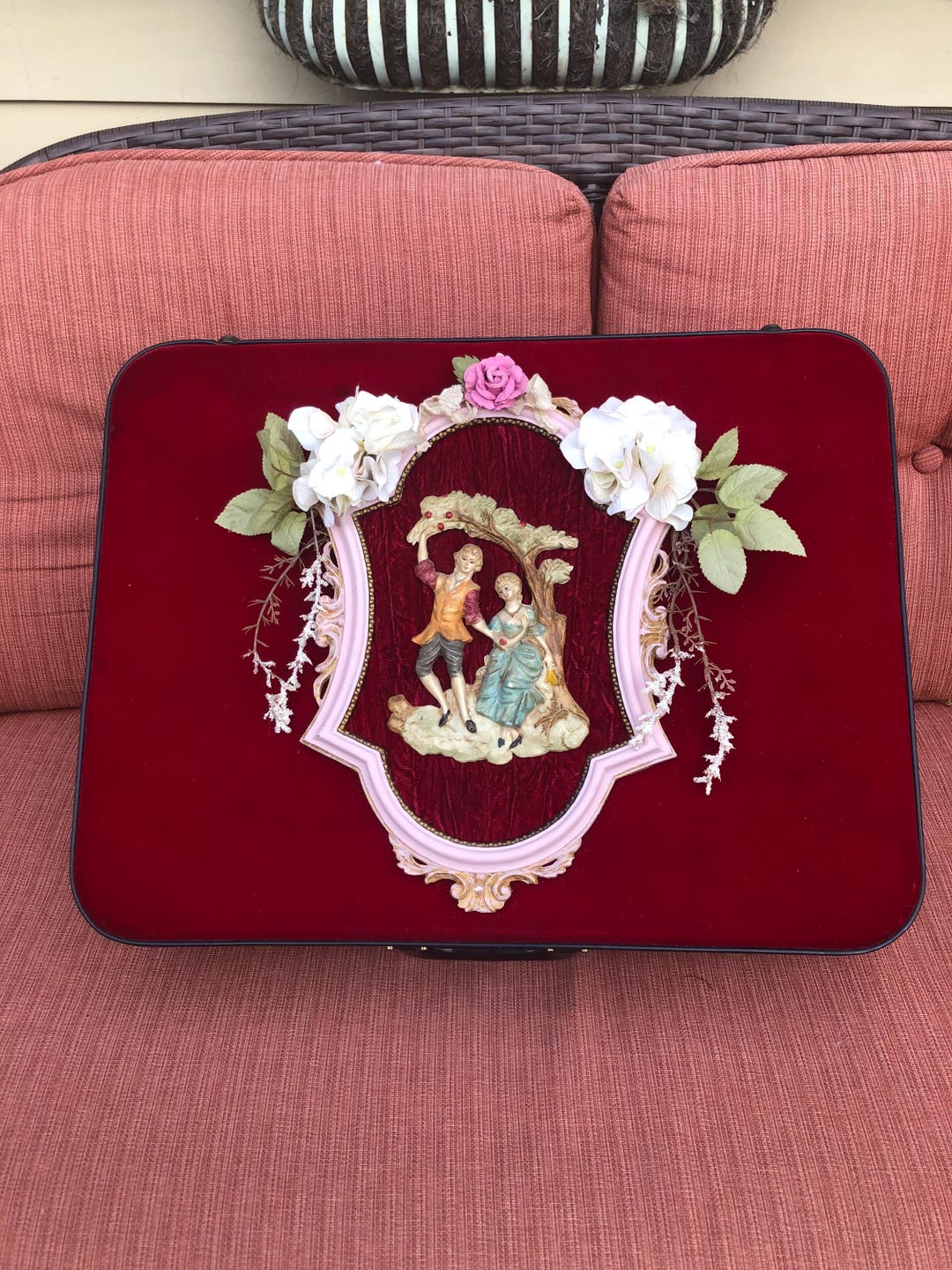 Vintage Velvet Suitcase, One of a Kind Suitcase, Embellished Suitcase ...