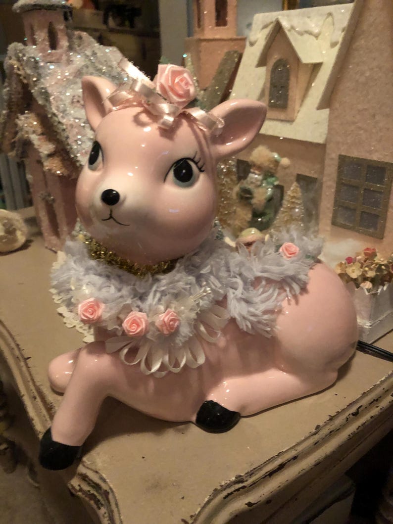 Pink Deer, Laying Deer, Shabby Chic Holiday - Etsy