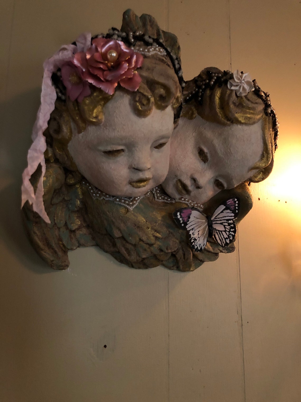 REDUCED Large Vintage Cherub Duo Wall Decor One of a | Etsy