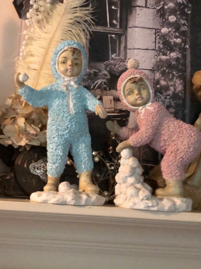Cute Boy and Girl Large Snow Babies Winter Display Snow - Etsy