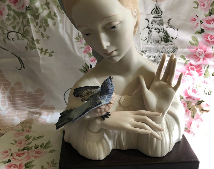 Cybris Madonna Statue With Bird, Marked Statue, Woman With Bird Statue ...