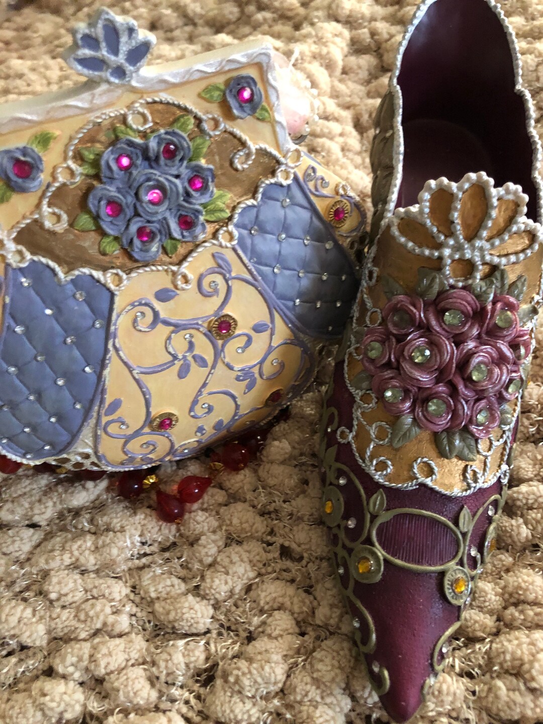 Collectible Embellished Shoe and Pocketbook Set, Victorian Decor ...