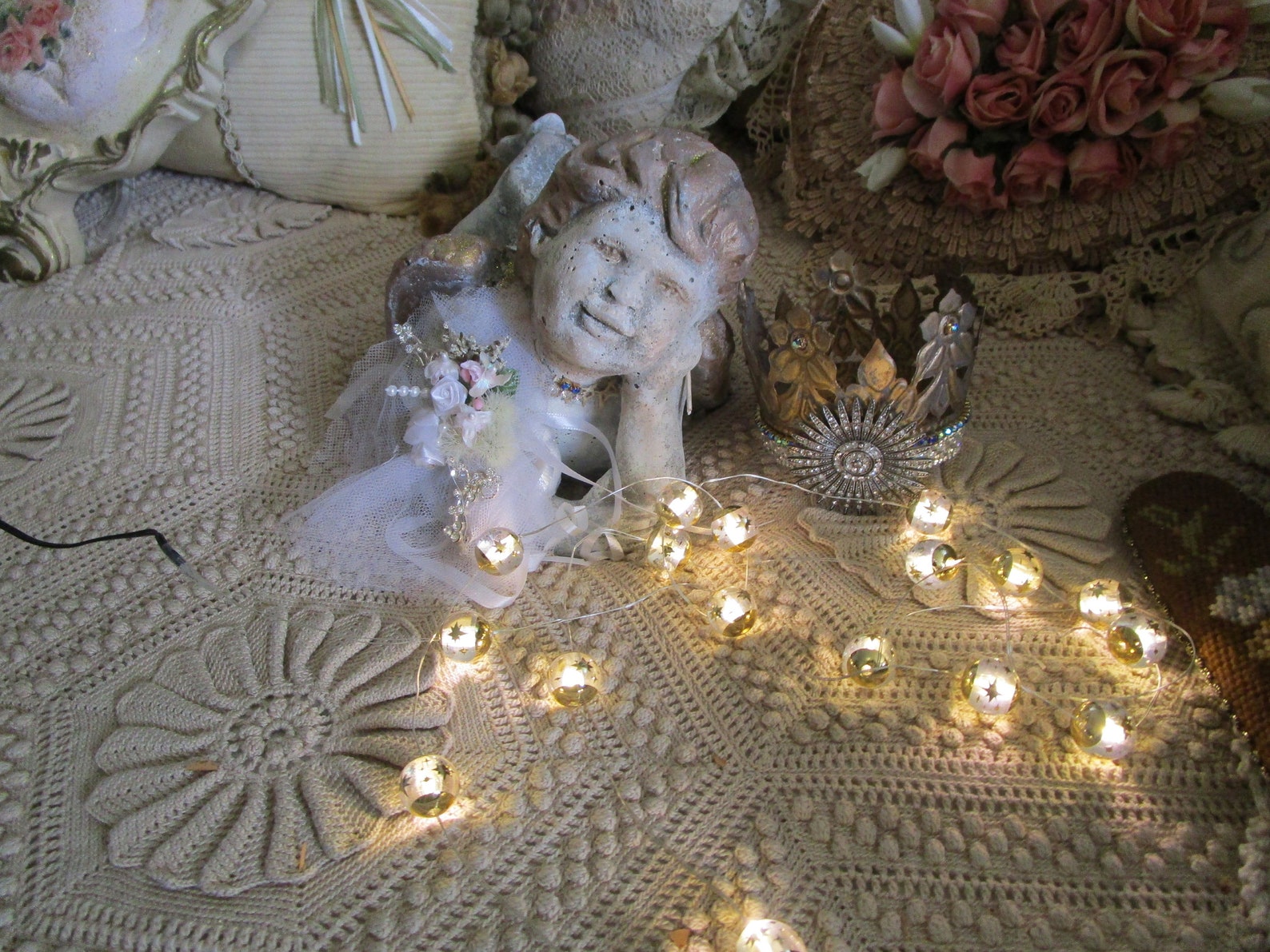 Vintage Cement Crowned Cherub OOAK Cherub Winged Cherub | Etsy