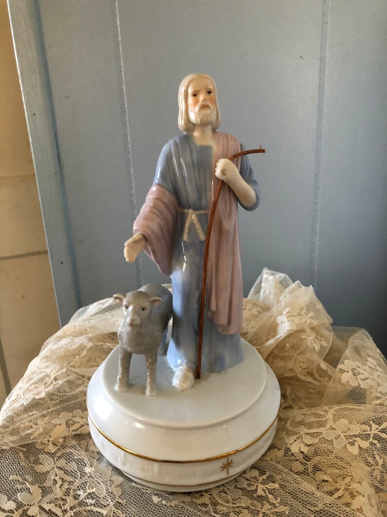 Lladro Style Jesus With Lamb Music Box Vintage Music Box - Etsy