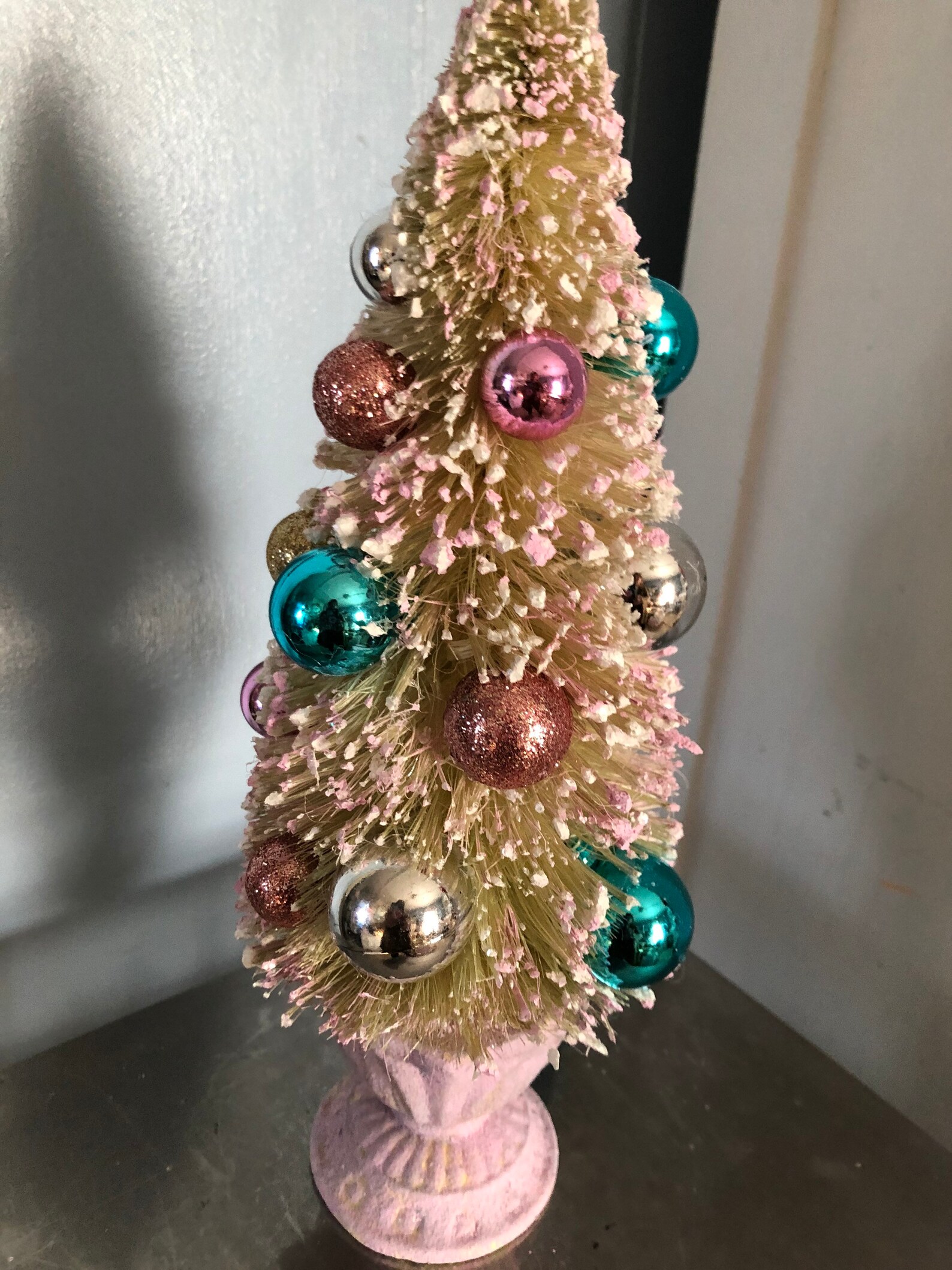 Bottle Brush Tree, Shabby Chic Christmas Tree, Pink Highlights ...