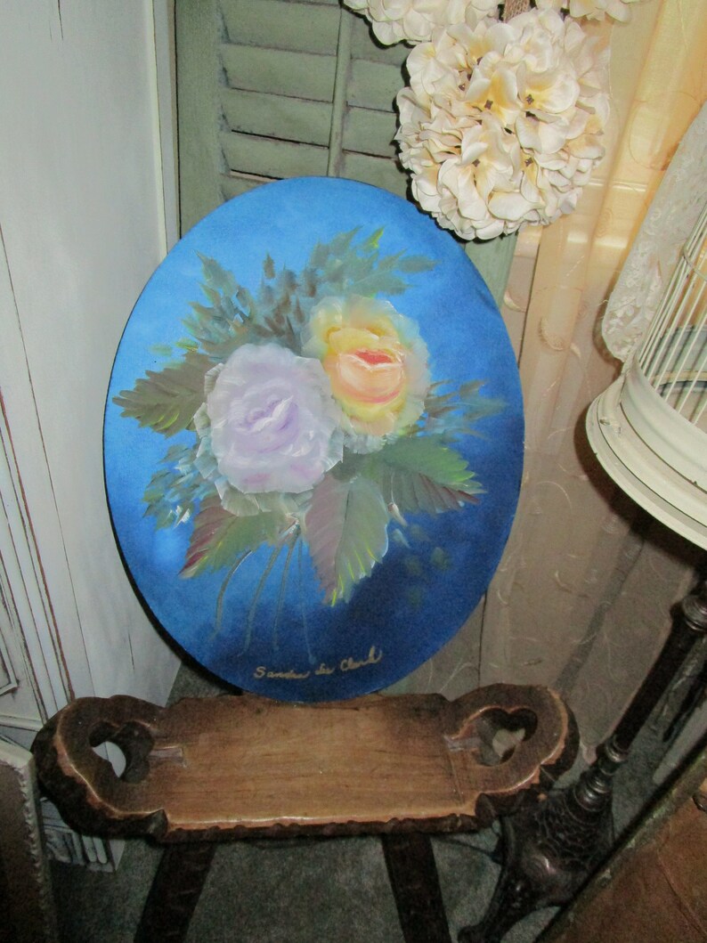 Beautiful Signed Rose Painting, Unframed Canvas Painting,shabby Chic ...