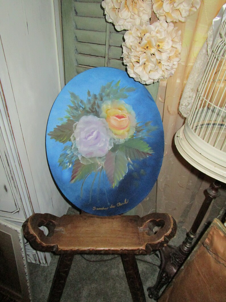 Beautiful Signed Rose Painting, Unframed Canvas Painting,shabby Chic ...