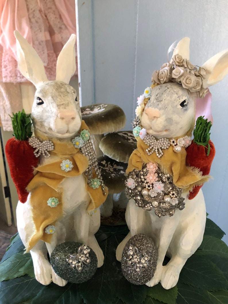 Embellished Bunnies, One of a Kind Bunnies, Set of Rabbits, Mr & Mrs ...