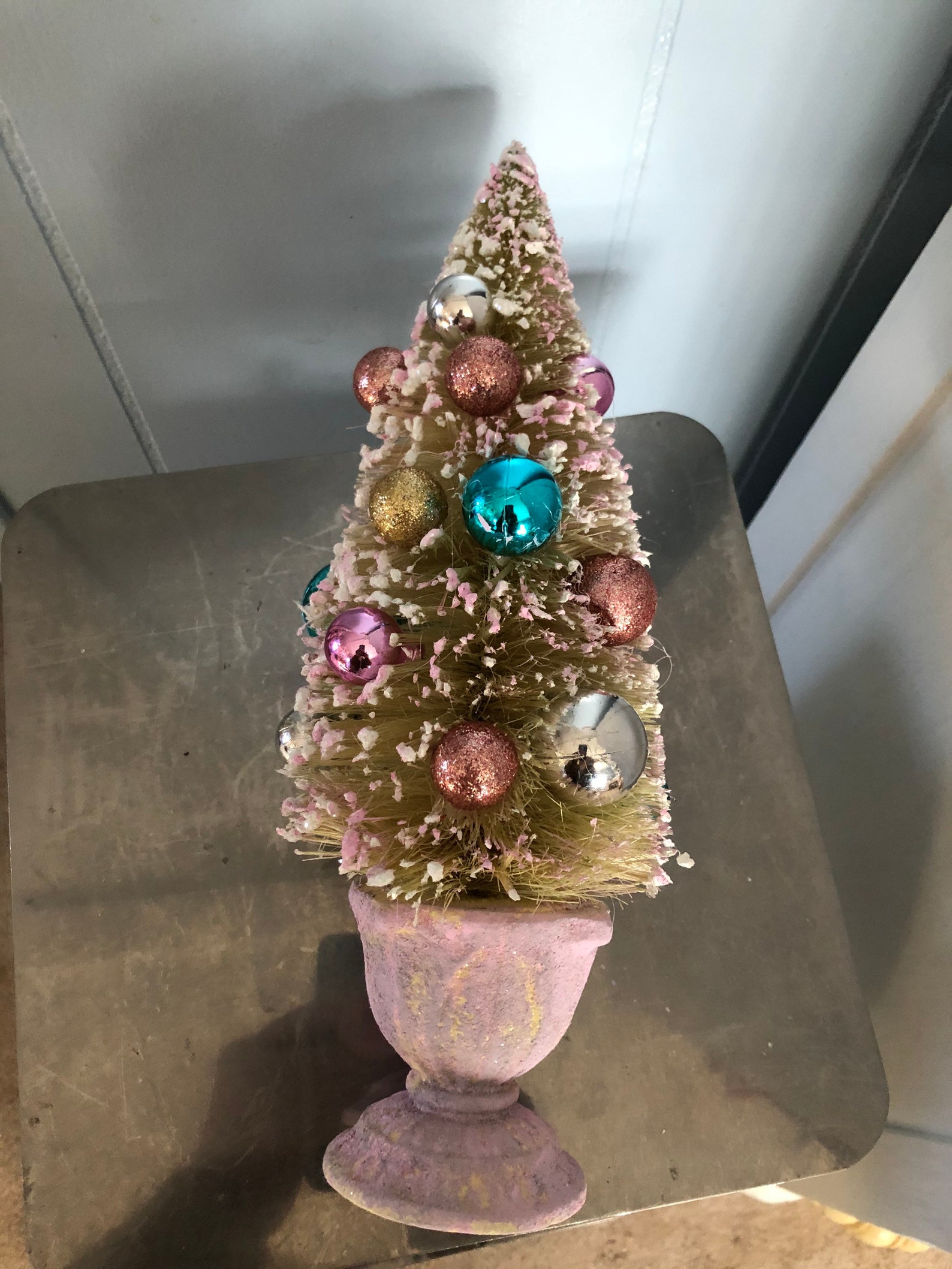 Bottle Brush Tree, Shabby Chic Christmas Tree, Pink Highlights ...