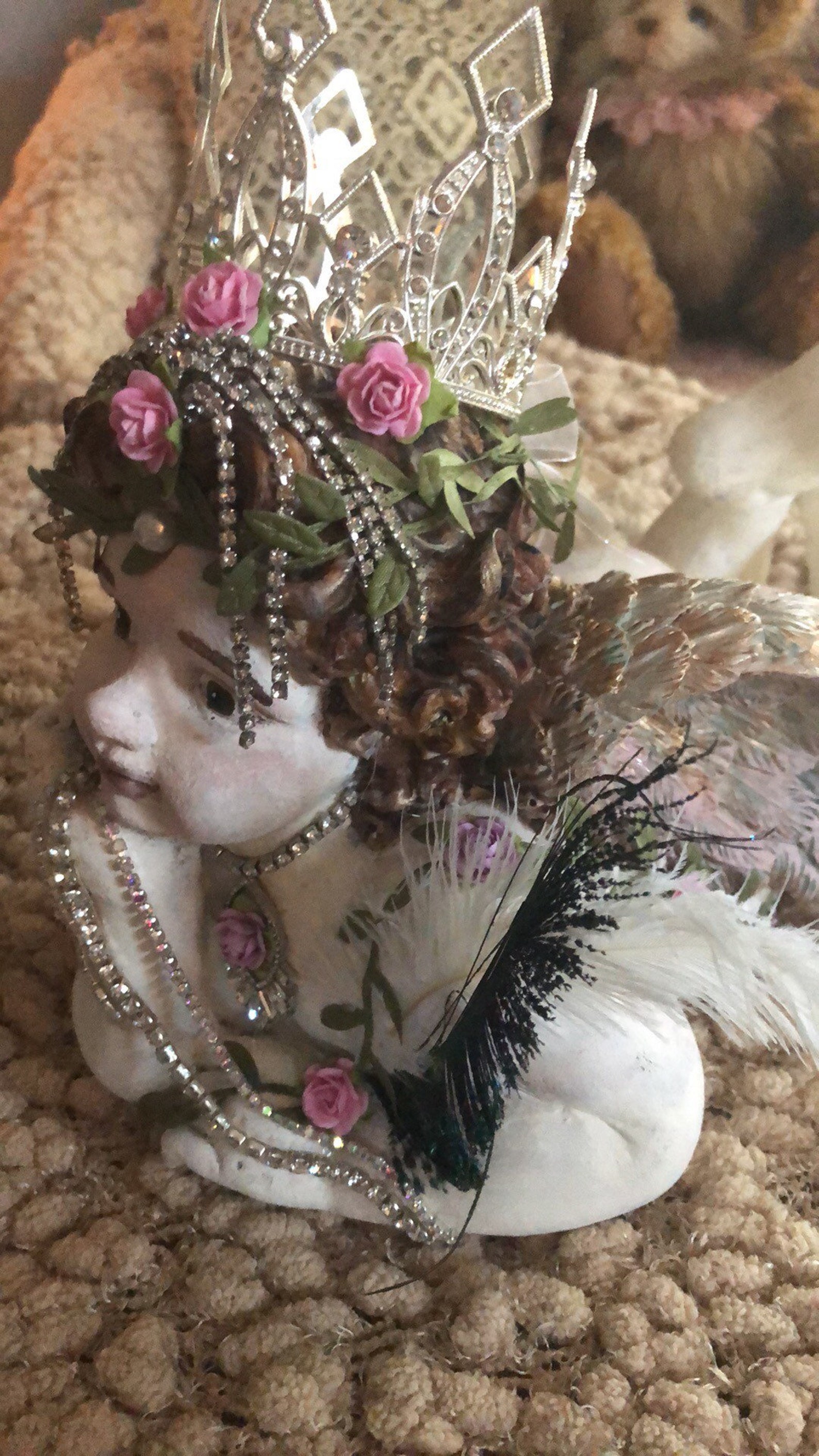 Large Winged Crowned Cherub Laying Cherub Embellished Cherub - Etsy