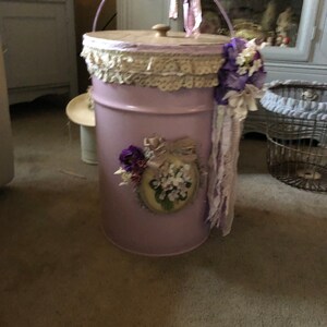 Romantic Re Purposed Vintage Tall Pail, Shabby Chic Pail, Storage Pail ...
