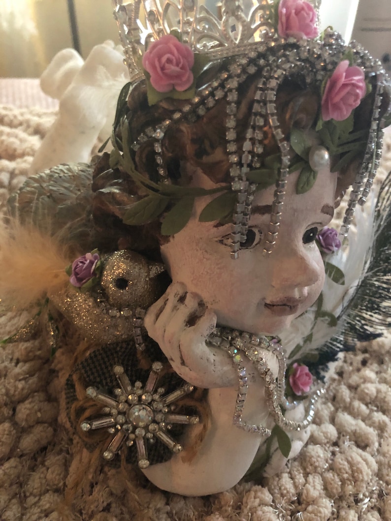 Large Winged Crowned Cherub Laying Cherub Embellished Cherub - Etsy