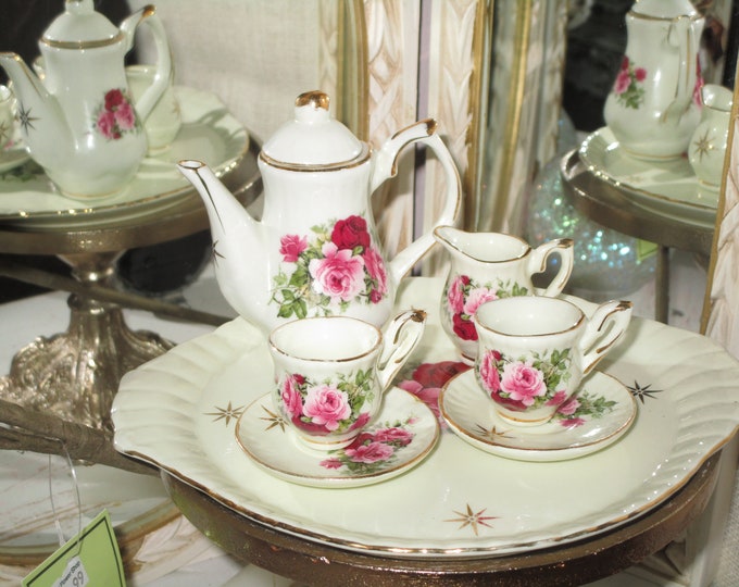 Adorable Cabbage Rose Miniature Coffee/tea Set, Collectible Roses, Pink ...
