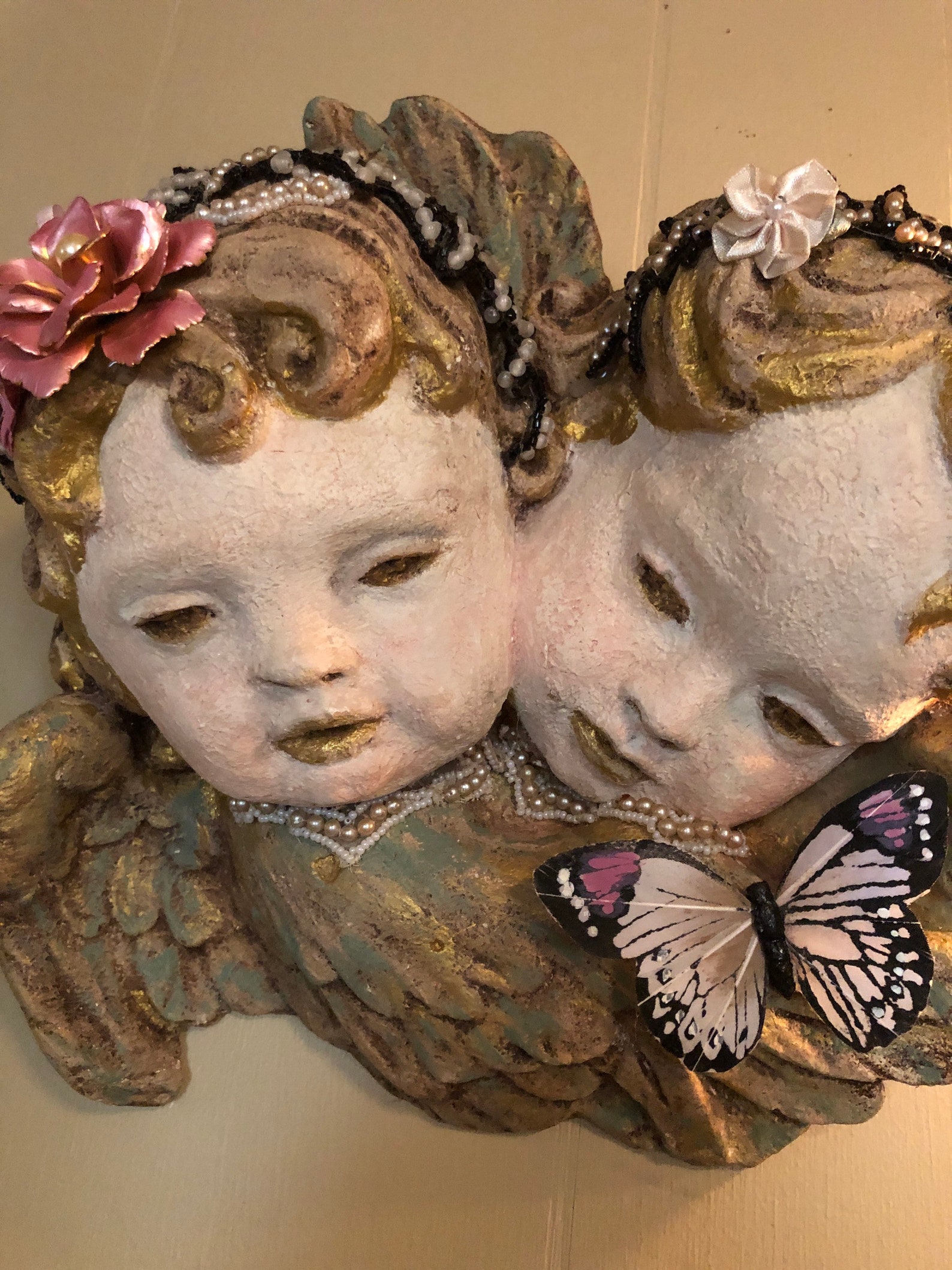 REDUCED Large Vintage Cherub Duo Wall Decor One of a | Etsy