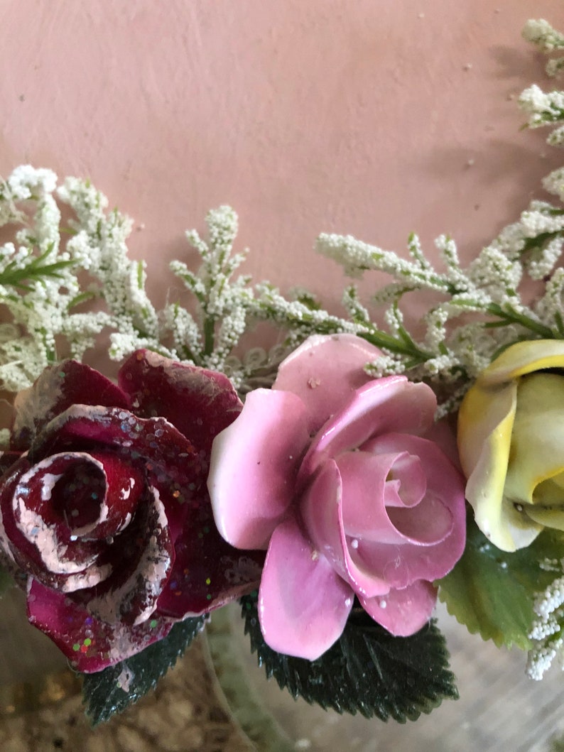 Porcelain Roses and Wood Stand With 3 Glass Risers and Antique German ...