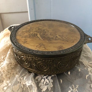 Antique RARE Trinket Box, Victorian Ormolu Trinket Box, Glass Insert ...