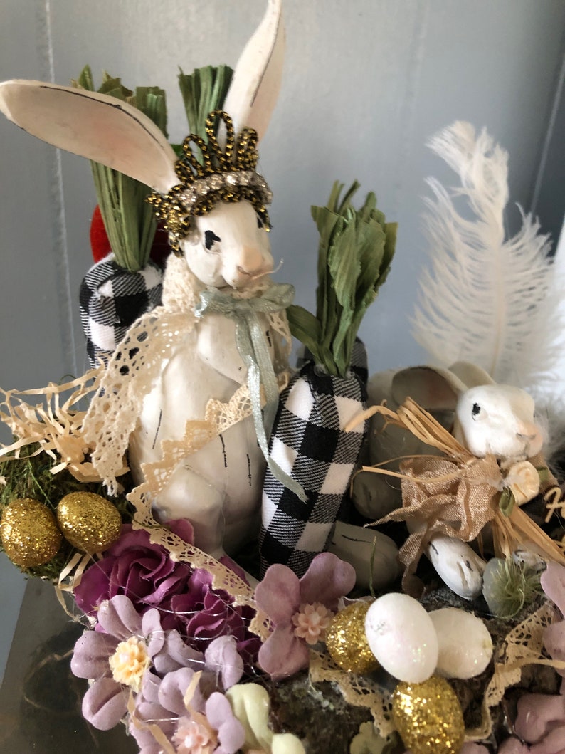 Bunny Vignette, Crowned Bunny, Silver Plate Bunny Holder, One of a Kind ...