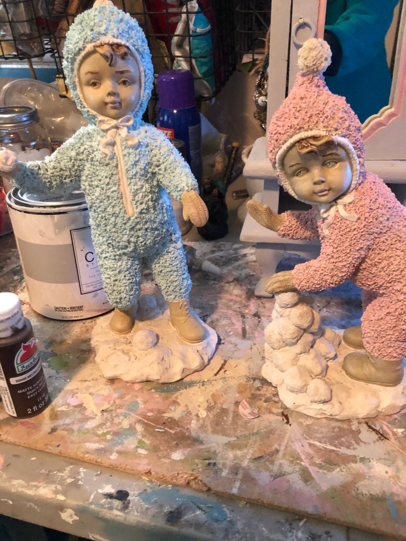 Cute Boy and Girl Large Snow Babies Winter Display Snow - Etsy