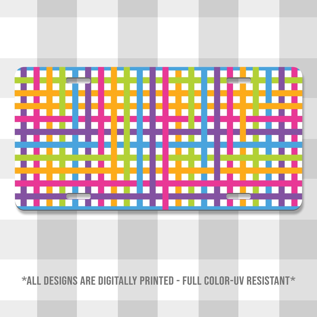 Neon Plaid Printed Aluminum License Plate | Custom Plate | Vanity Plate ...
