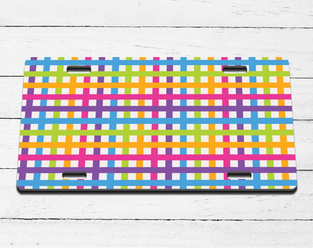 Neon Plaid Printed Aluminum License Plate Custom Plate - Etsy