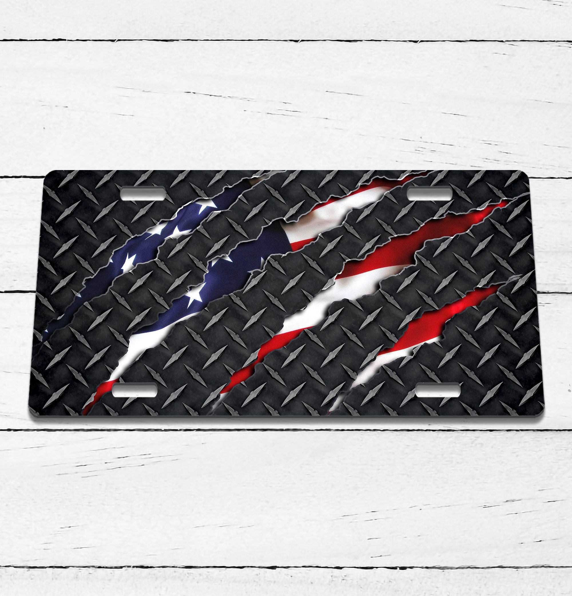 Diamond Plate Flag Printed Aluminum License Plate Custom - Etsy