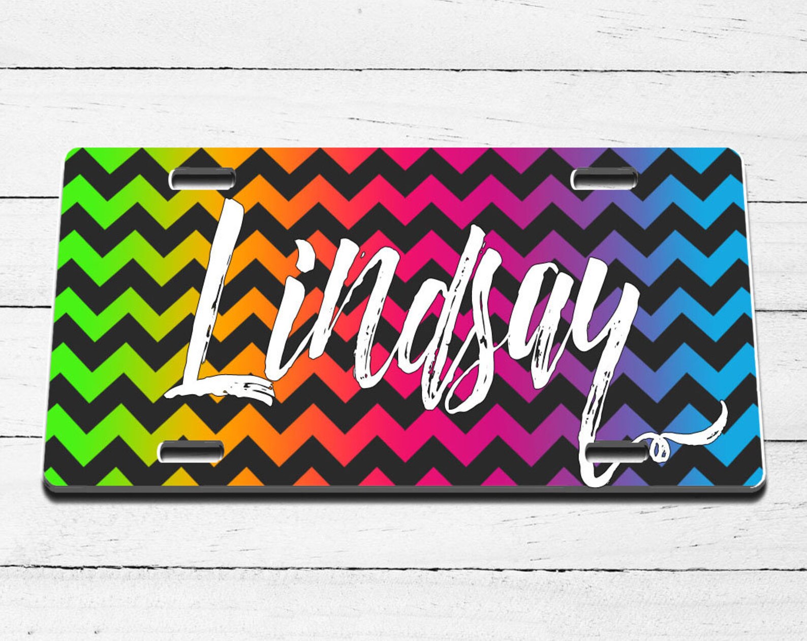 Rainbow Chevron Name Printed Aluminum License Plate Custom | Etsy