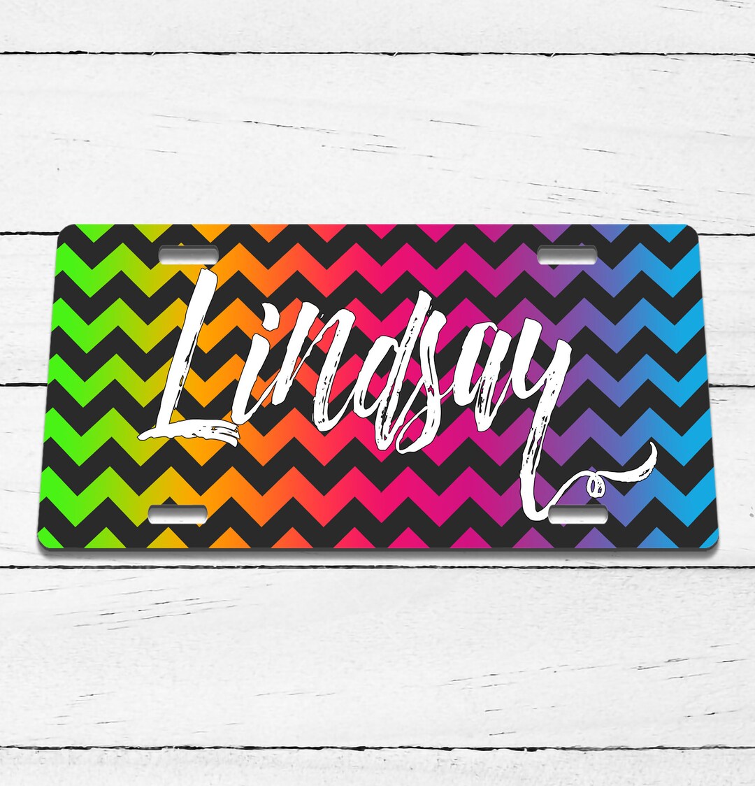 Rainbow Chevron Name Printed Aluminum License Plate Custom - Etsy
