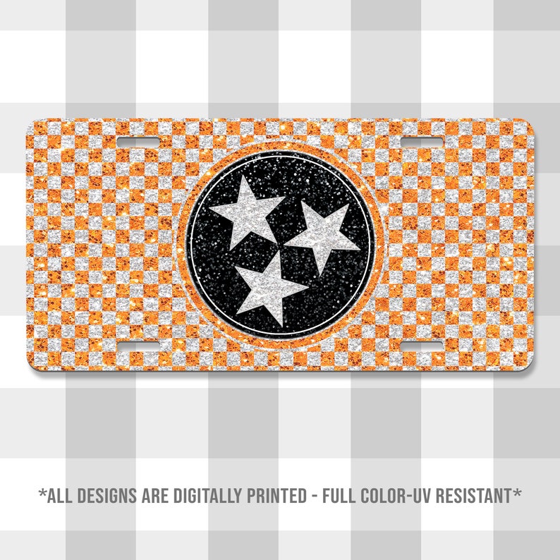 Glitter Tennessee Tri Star Printed Aluminum License Plate | Custom ...