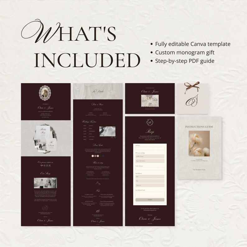 Burgundy Wedding Website Template, Heirloom Lace Canva Design With RSVP ...