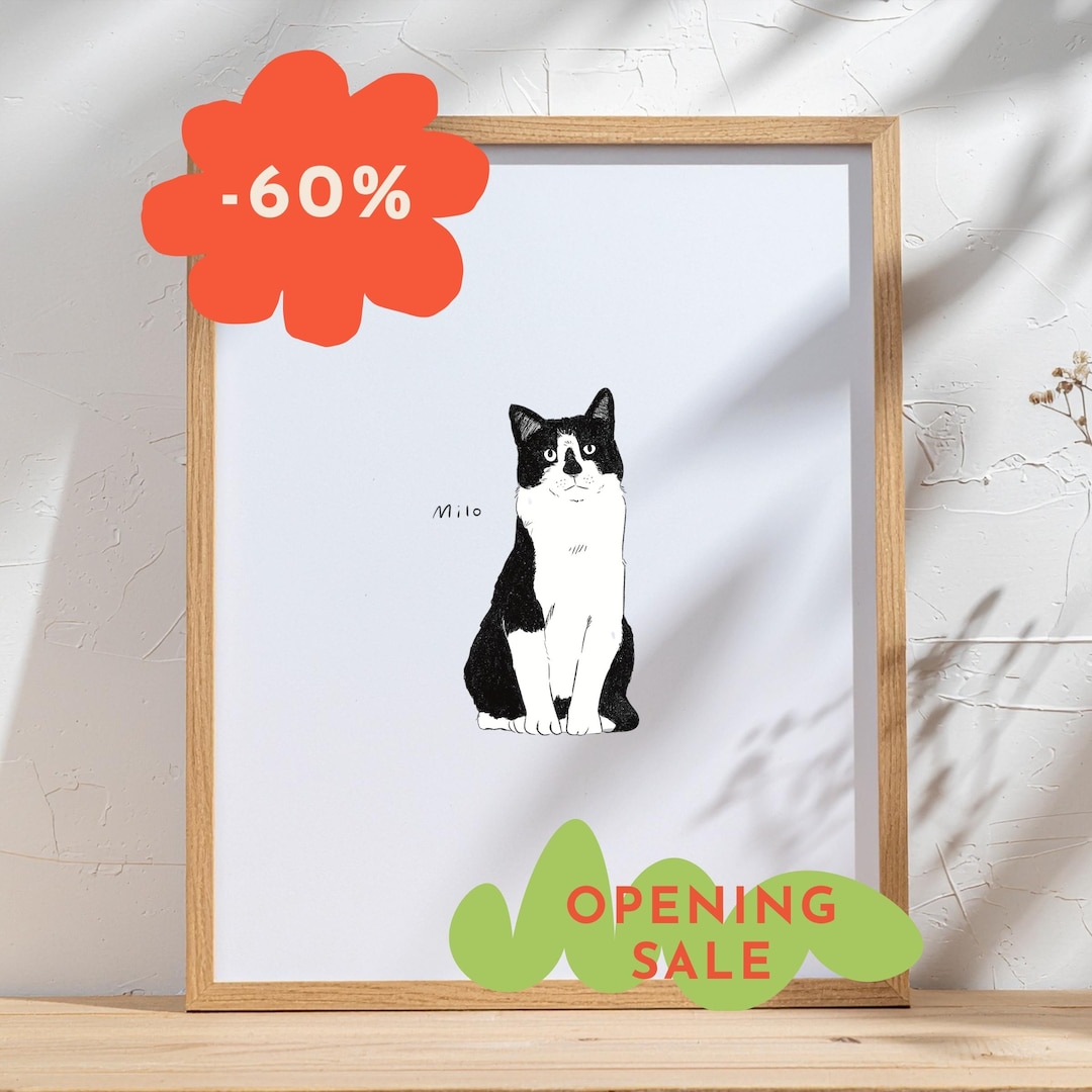 Custom Cat Portrait From Photo Hand Drawn Line Art Pet Memorial Gift