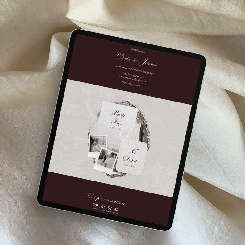 Burgundy Wedding Website Template, Heirloom Lace Canva Design With RSVP ...