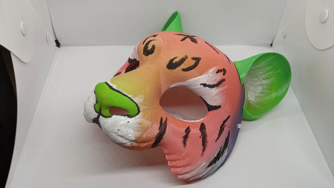 Tiger Half Mask 3D Printed Rainbow Filament Hand Painted - Etsy