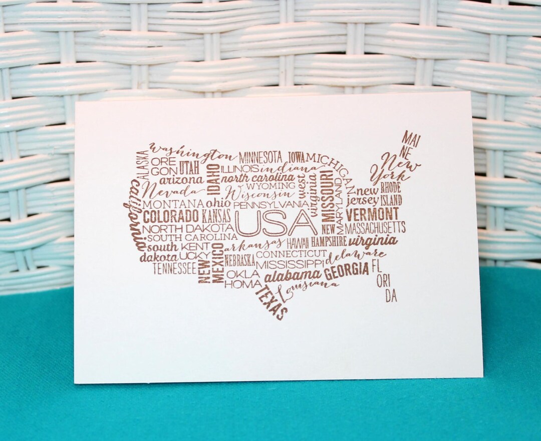 Set of 8 Hand Stamped USA Map Cards - Etsy