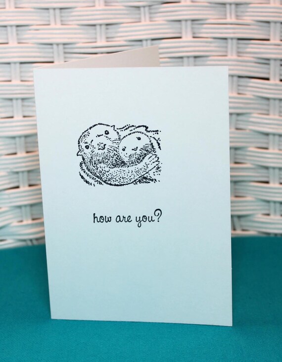 Set of 6 Hand Stamped Sea Otter Note Cards how are you | Etsy