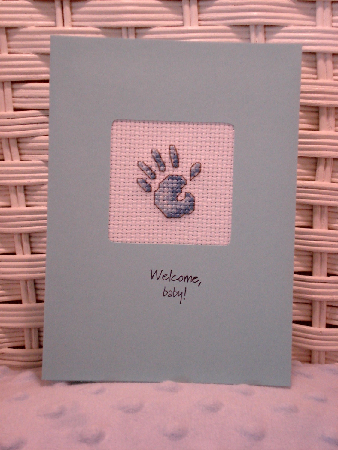 Handmade Baby Boy Cross Stitch Card Handprint - Etsy UK