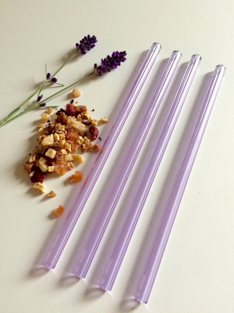 Set of Four Lavender Purple Glass Straws – Reusable, Eco-friendly ...