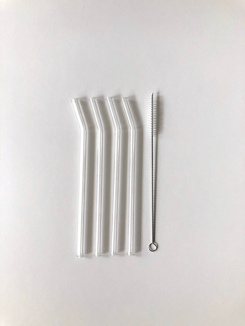 Reusable Glass Straw Set Of Four Bent Clear Glass Straws Etsy