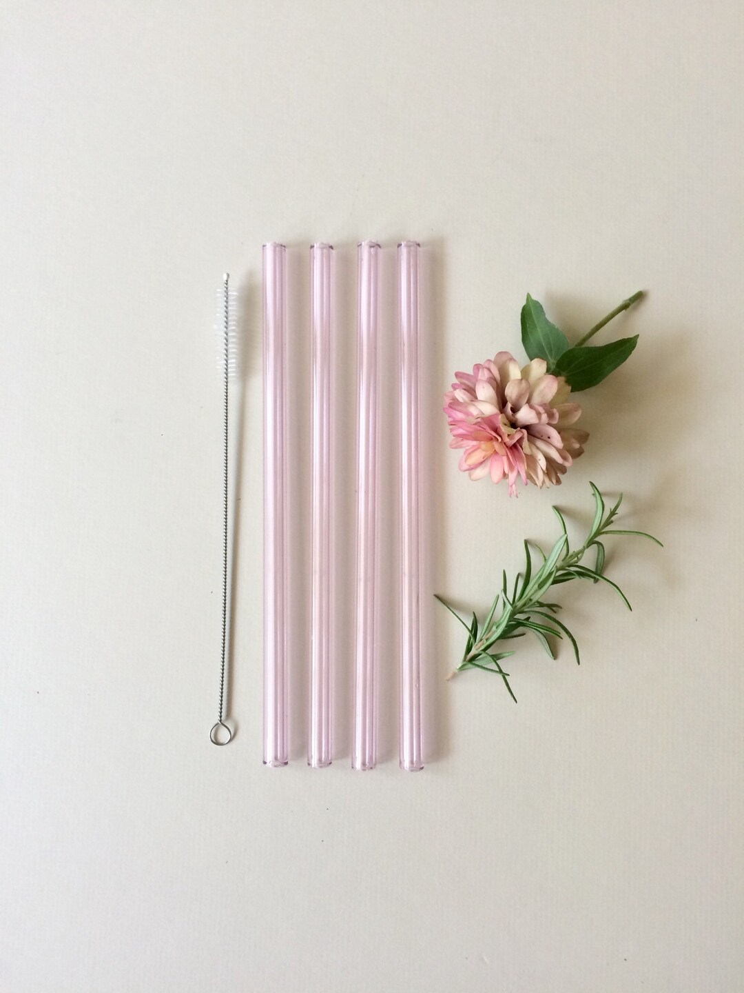 Glass Straws in Sapphire Pink/ Set of Four Reusable Drinking Straws ...