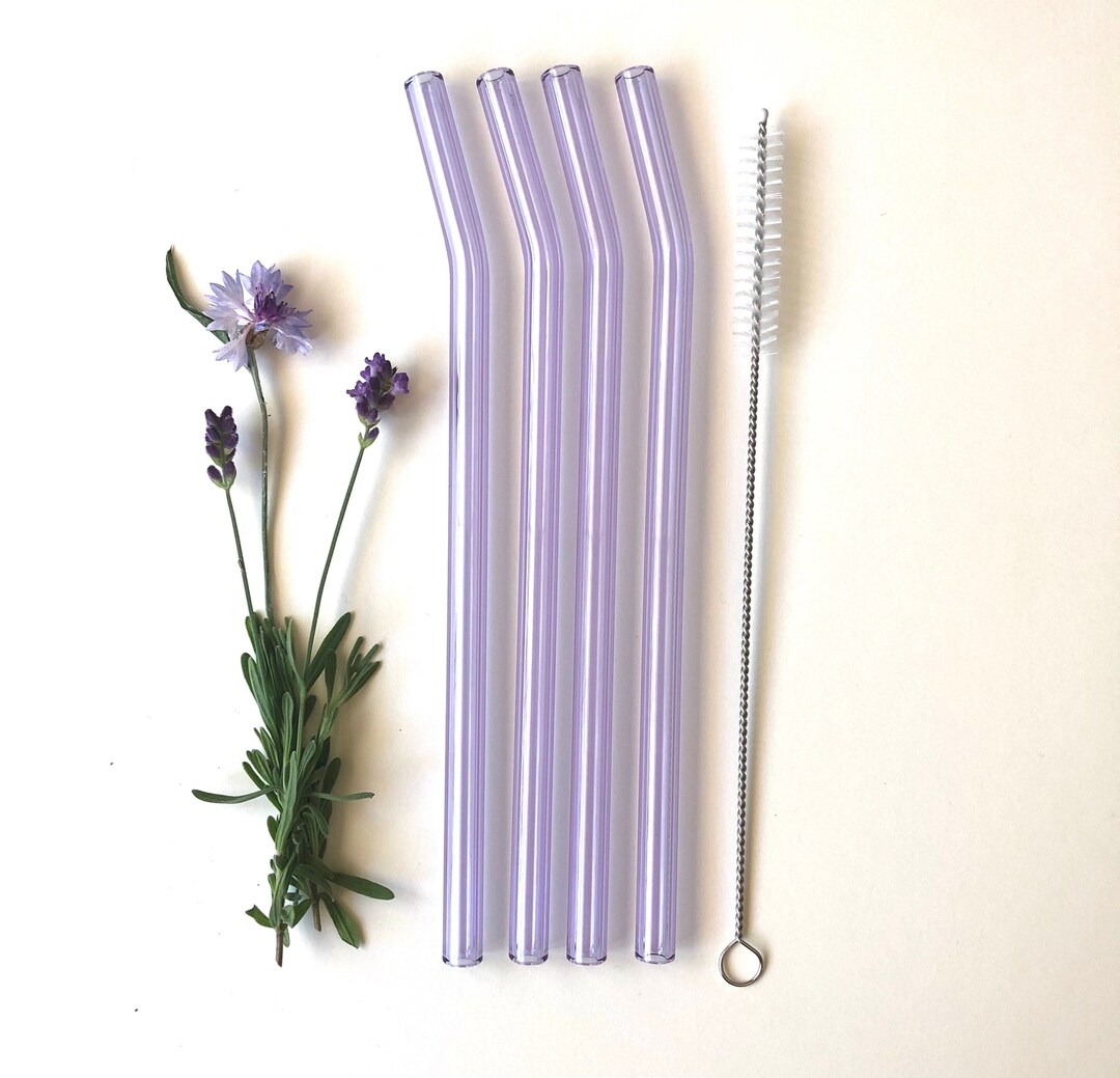 Handmade Lavender Glass Straws, Set of Four Reusable Borosilicate ...