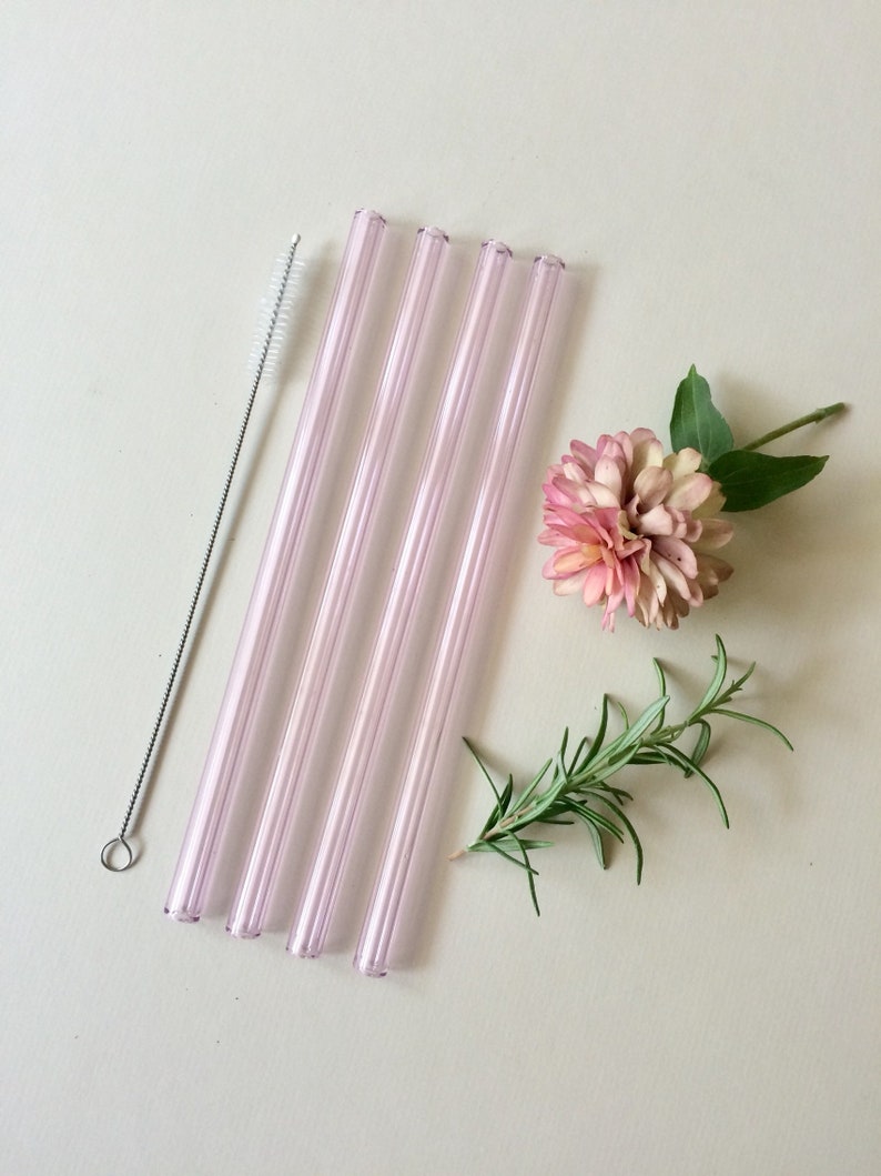 Glass Straws in Sapphire Pink/ Set of Four Reusable Drinking - Etsy